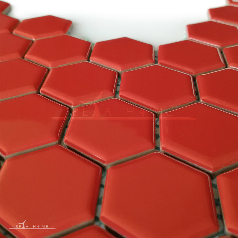 Wall & Floor Tiles | Red Hexagon Mosaic Tiles | Betahome